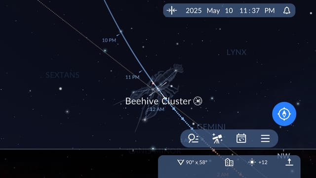 Beehive Cluster — Location Tonight | Messier 44 | M44 Star Cluster ...