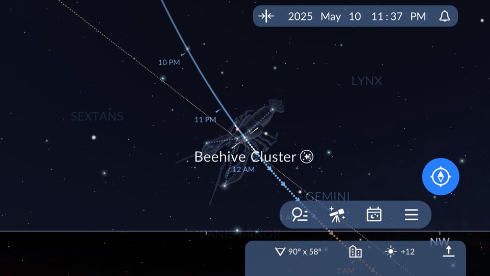 Beehive Cluster — Location Tonight | Messier 44 | M44 Star Cluster ...