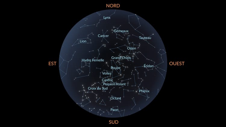 Constellations visibles en mars — Hémisphère Nord et Hémisphère Sud ...