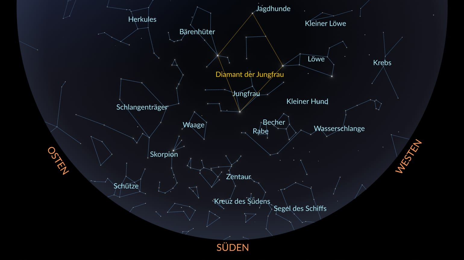 Sternbilder Mai 2025 | Sterne Mai 2025 | Sternkarte Mai | Nördlicher ...