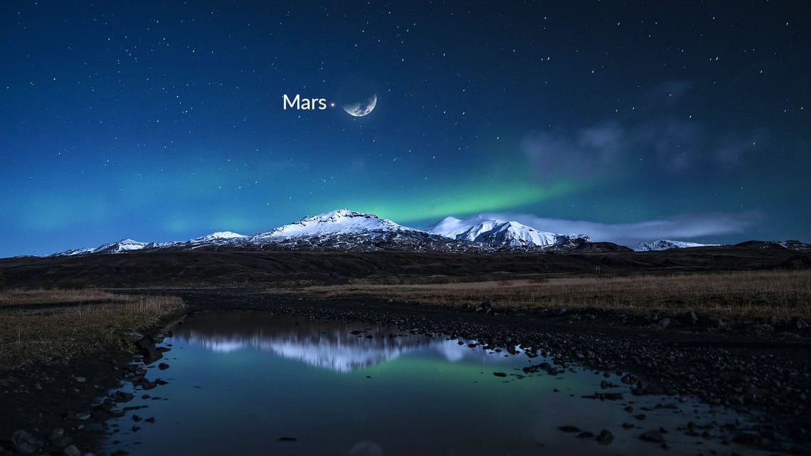 Jonge maan ontmoet Mercurius en Mars | Star Walk