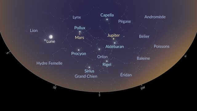 Constellations de janvier | Étoiles de janvier | Carte du ciel nocturne ...