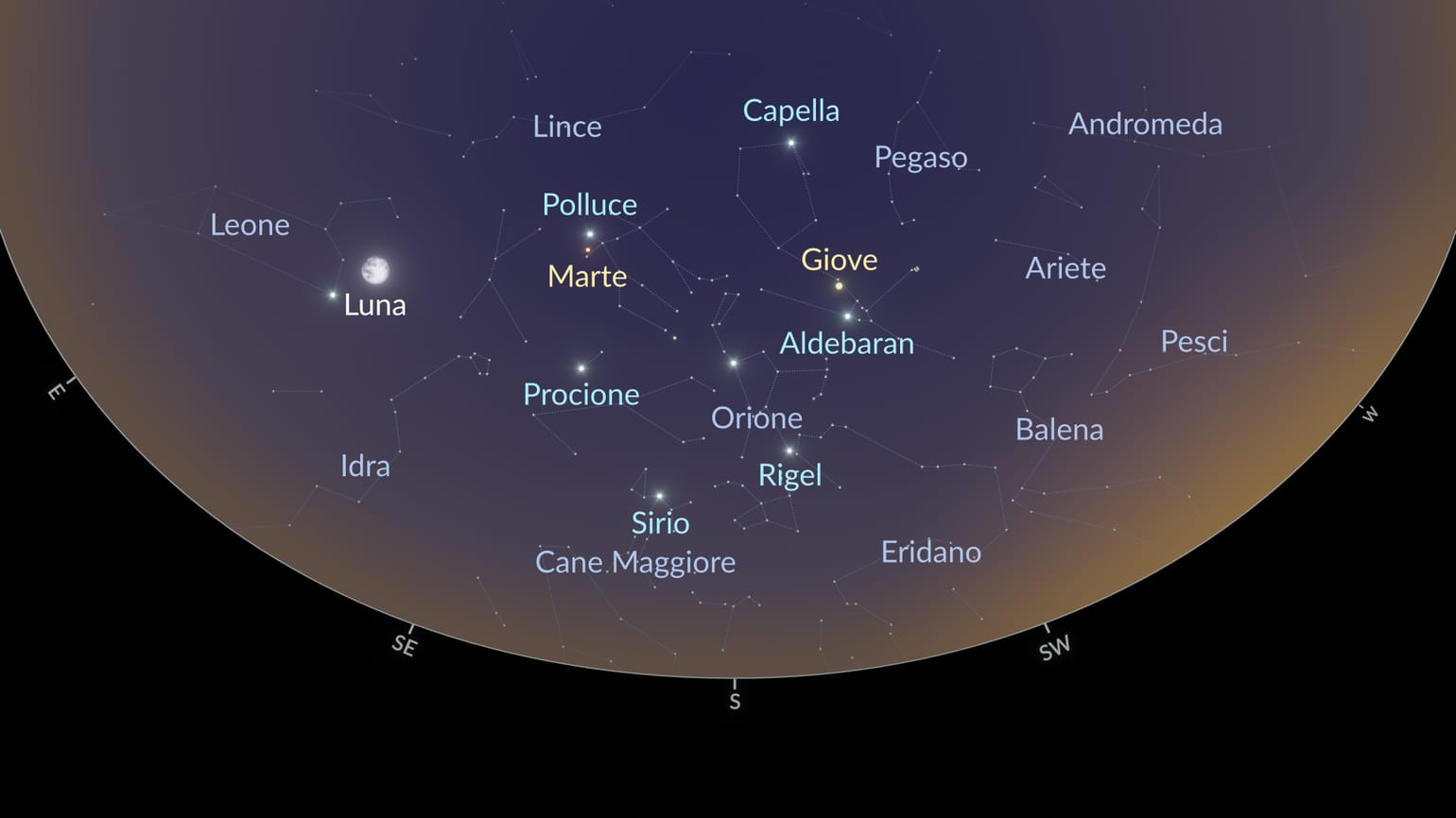 Costellazioni di Gennaio | Stelle di Gennaio | Mappa del Cielo Notturno ...