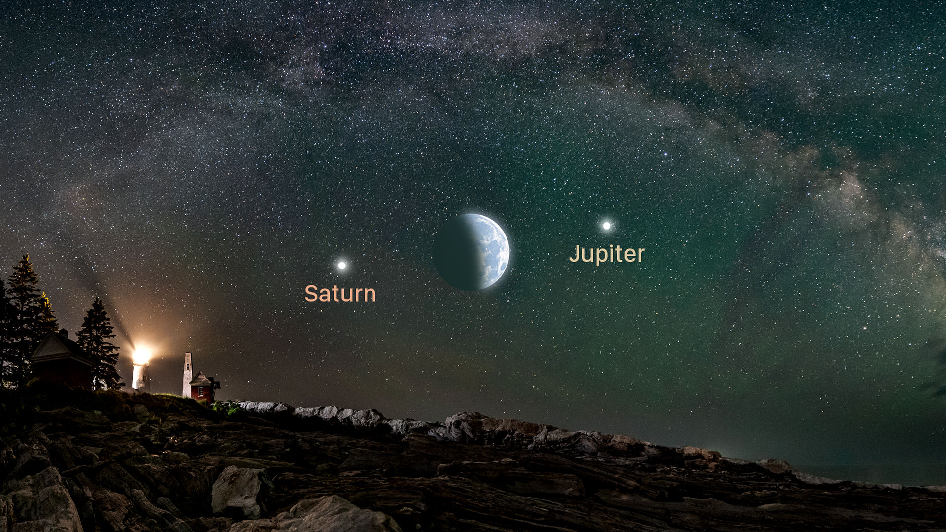 Der Mond scheint zusammen mit Jupiter und Saturn | Star Walk
