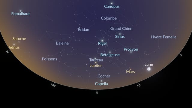 Constellations de janvier | Étoiles de janvier | Carte du ciel nocturne ...