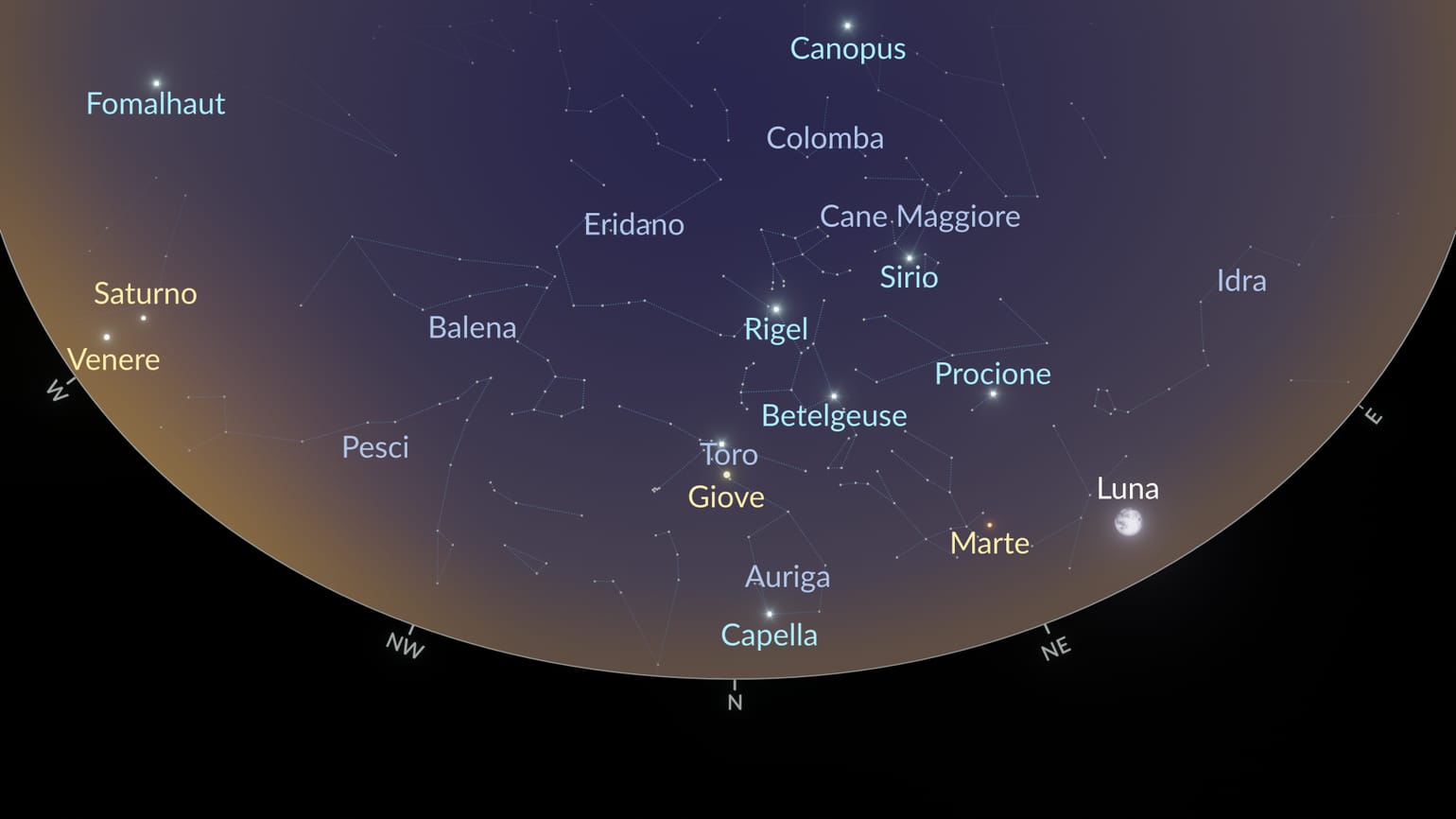 Costellazioni di Gennaio | Stelle di Gennaio | Mappa del Cielo Notturno ...