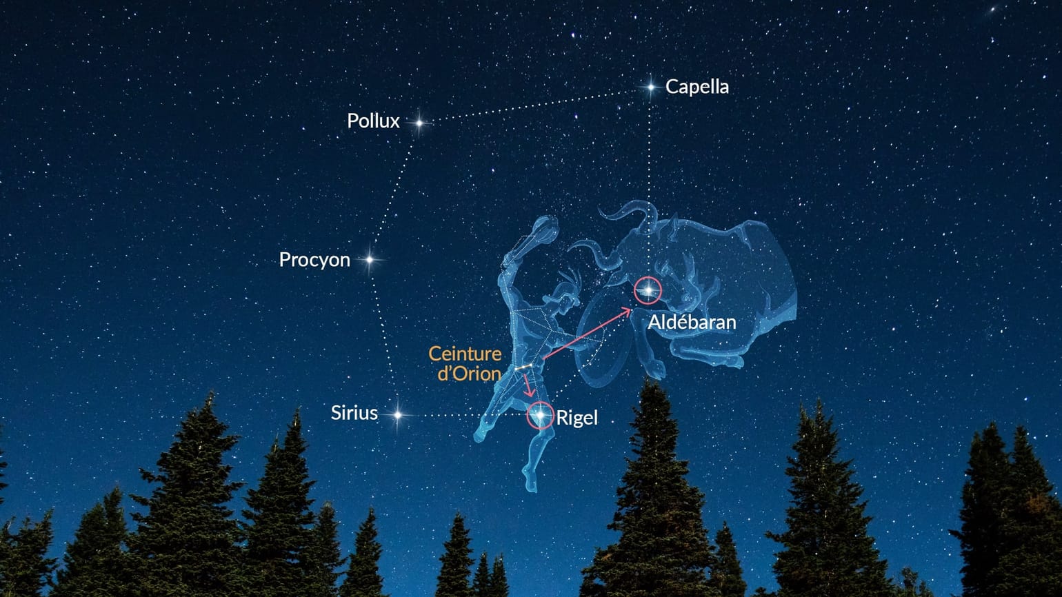 Hexagone d'Hiver | Cercle d'Hiver | Étoiles de l'Hexagone d'Hiver | Constellation de l'Hexagone ...
